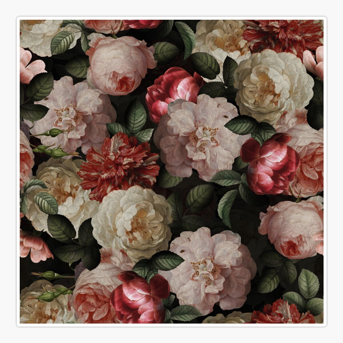 Onim Antique Jan Davidsz. De Heem Lush Roses Flowers On Black Botanical ...