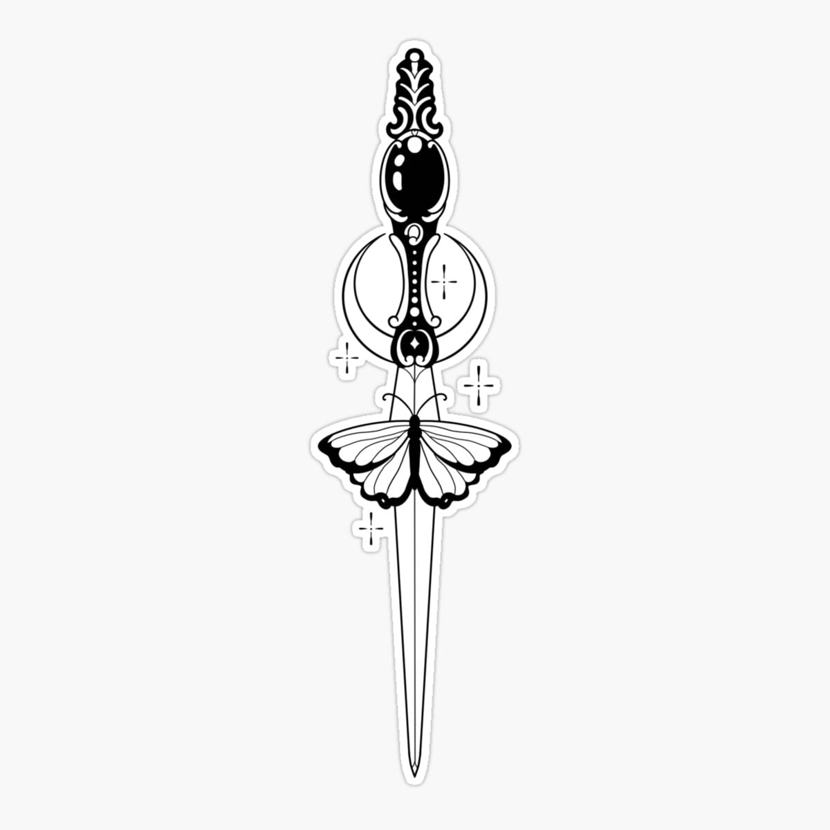 Onim Antique Vintage Dagger Knife With Moth Butterfly Black And White ...