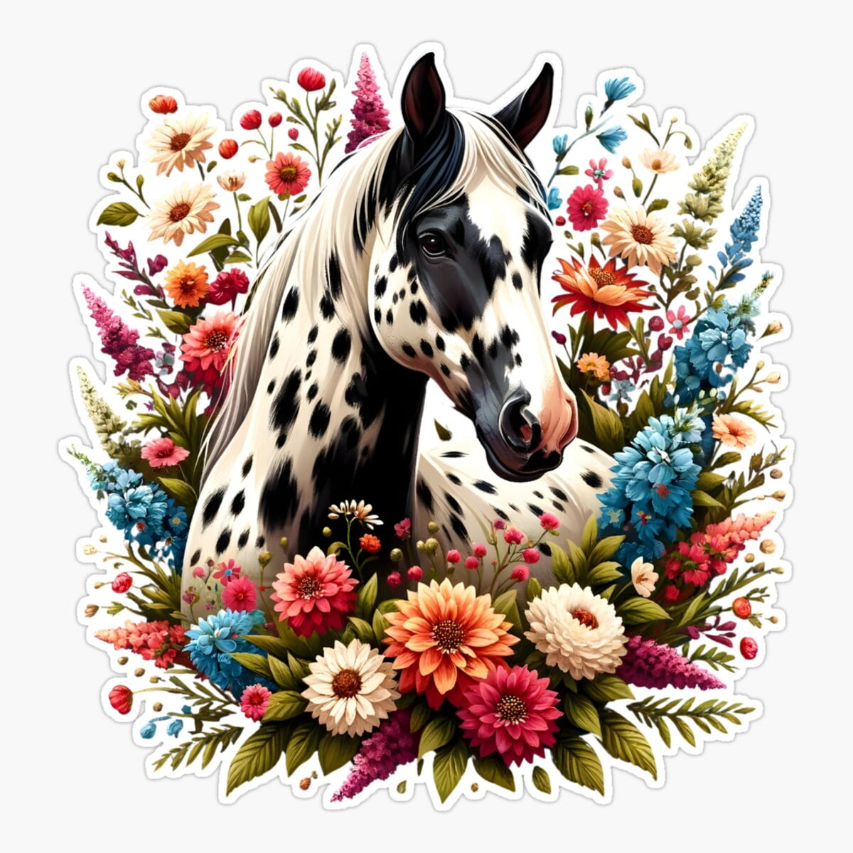 Onim Appaloosa Horse In Cottagecore Style With Flowers Sticker, Phone ...