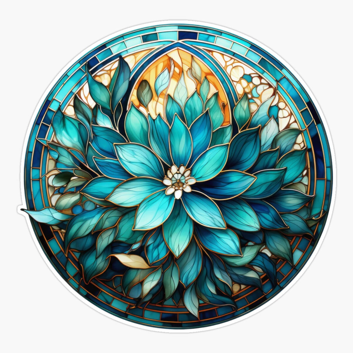 Onim Aqua, Turquoise And Teal Stained Glass Flower Mandala Sticker ...