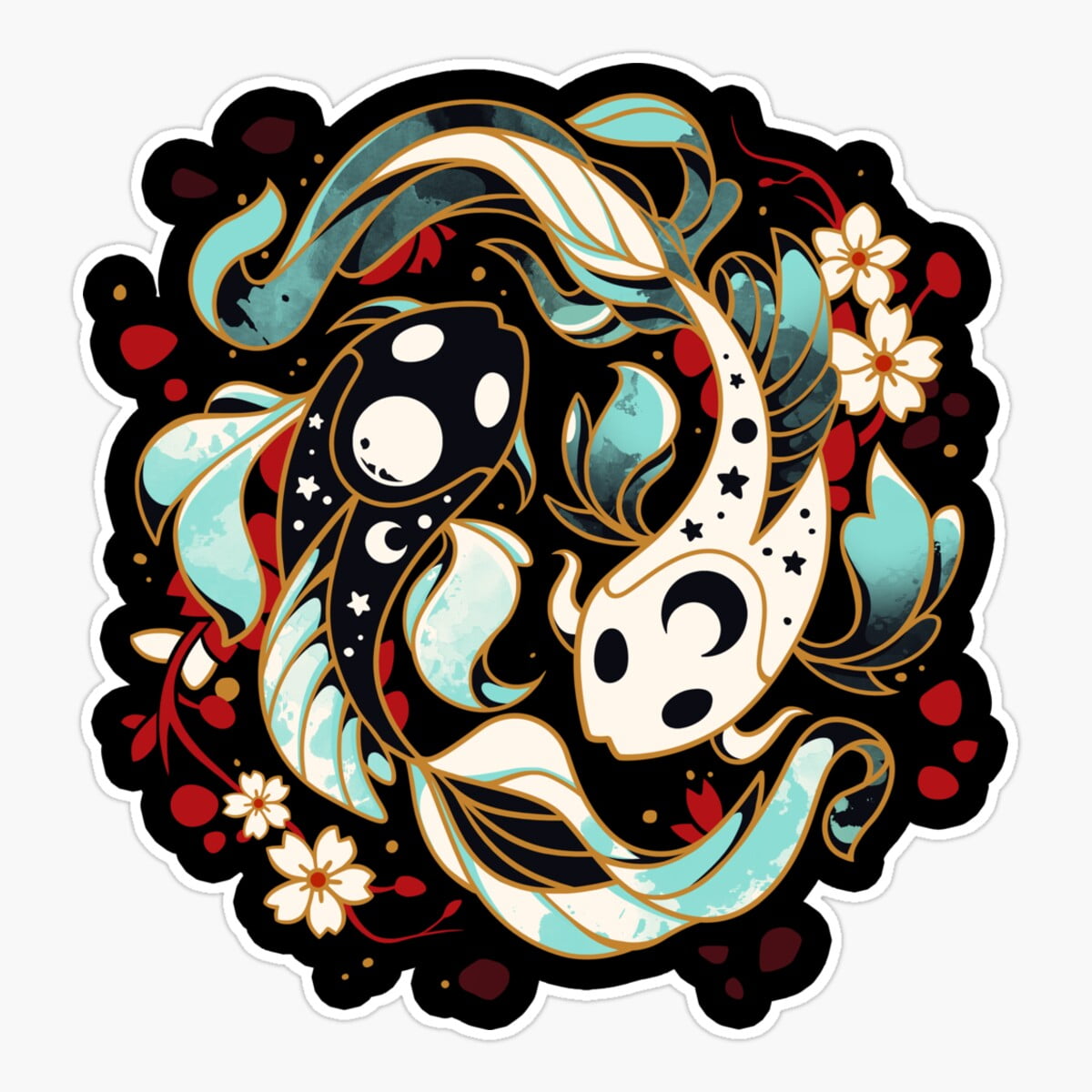 Onim Aquatic Harmony - Japanese Yin Yang Fish Sticker, Phone Decal ...