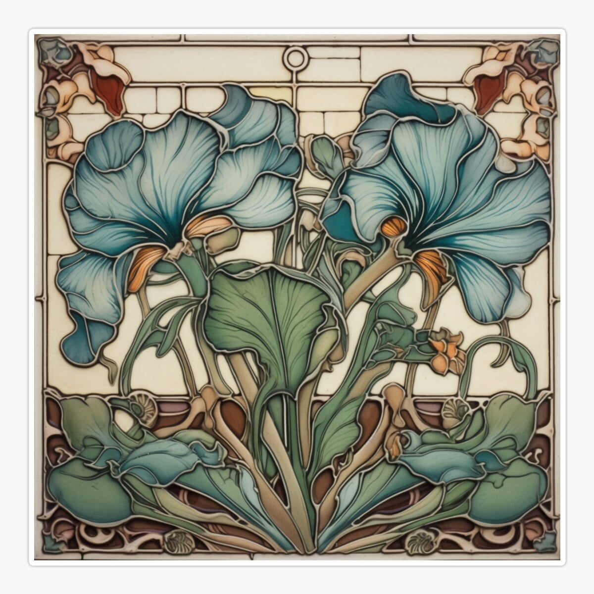 Onim Art Nouveau Inspired Sugar Apple Fruit Motif Sticker, Phone Decal ...