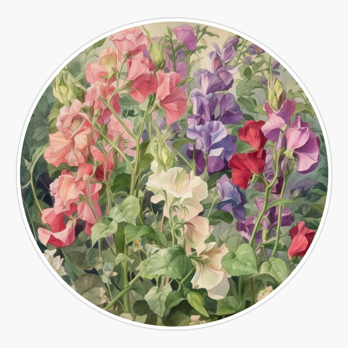 Onim Art Nouveau Inspired Sweet Pea Flowers Sticker, Phone Decal Water ...