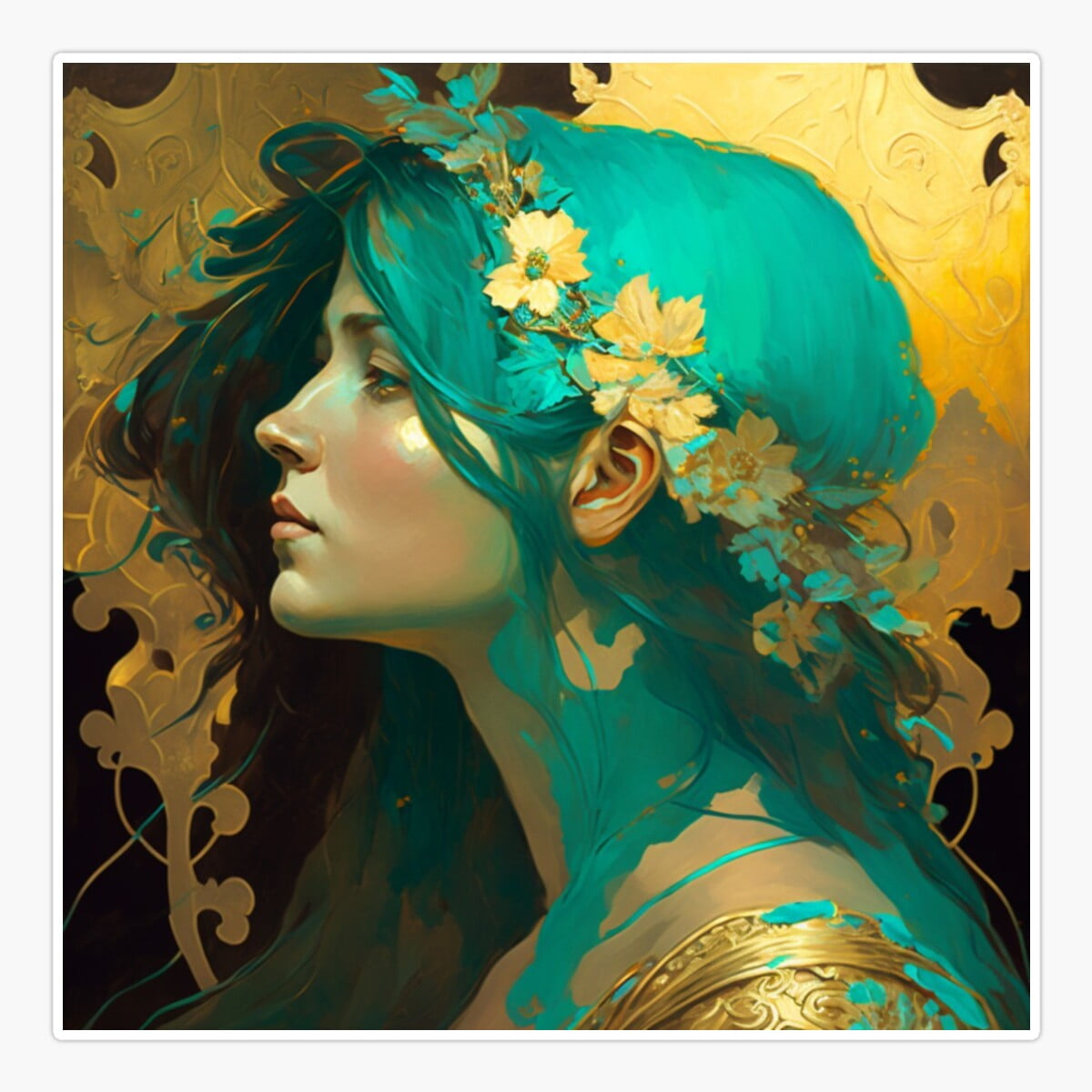 Onim Art Nouveau Lady Sticker, Phone Decal Water Bottle Stickers Car ...