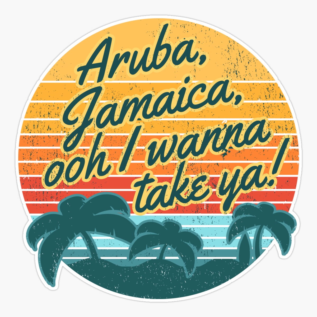 Onim Aruba, Jamaica...Vintage Sunset Sticker, Phone Decal Water Bottle ...