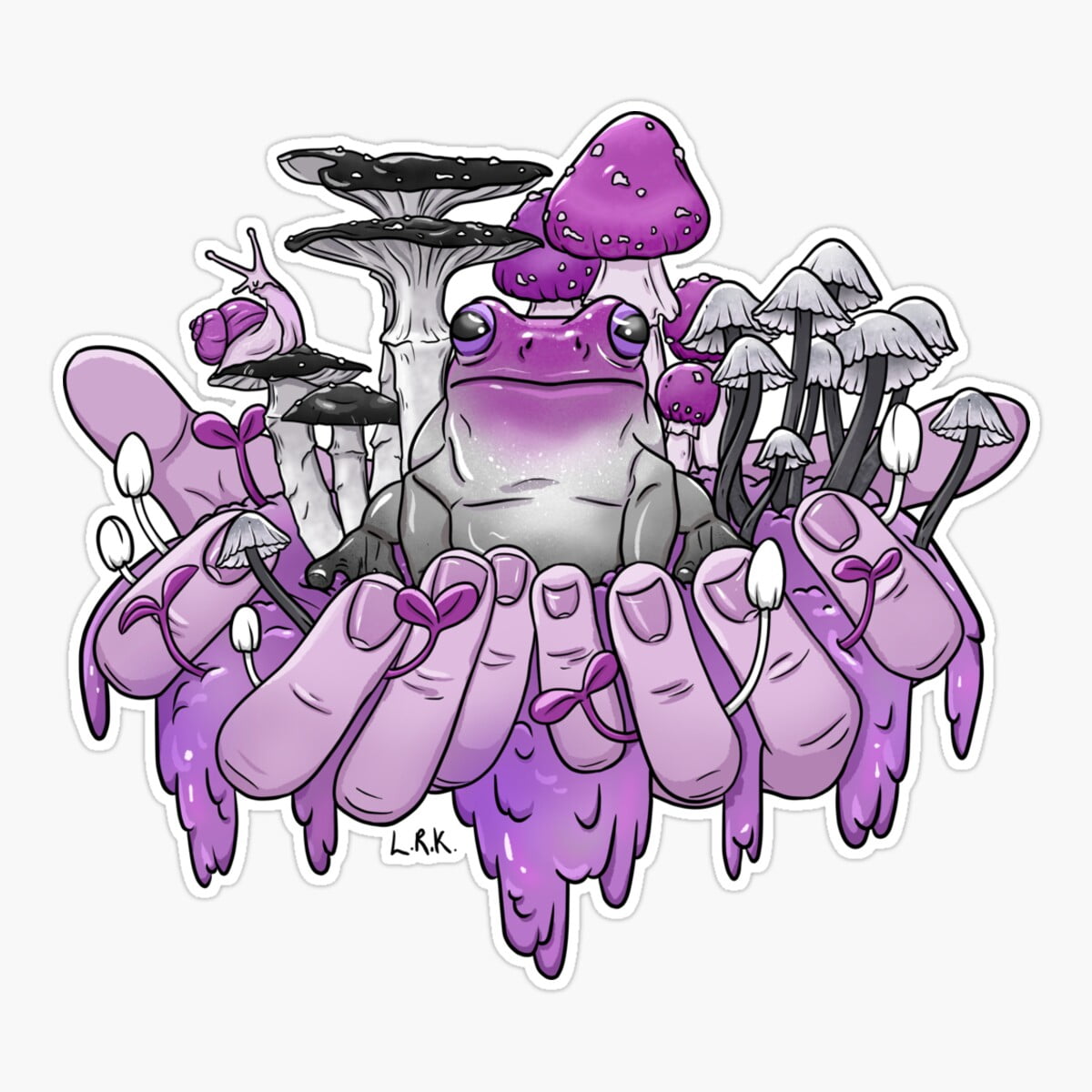 Onim Asexual Frog Fungi Handful Sticker, Phone Decal Water Bottle ...
