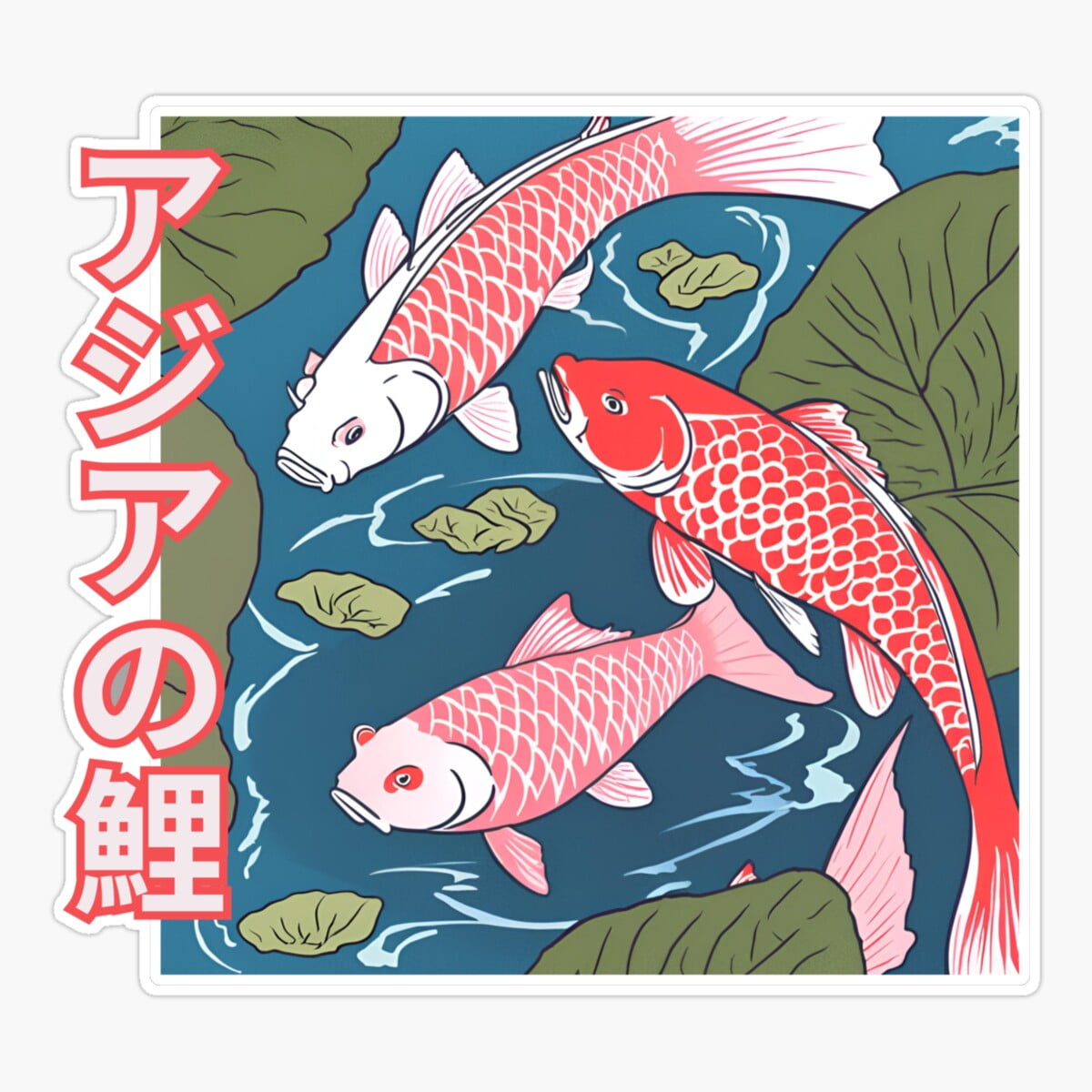 Onim Asian Carps Japanese Inscription Image Sticker, Phone Decal Water ...