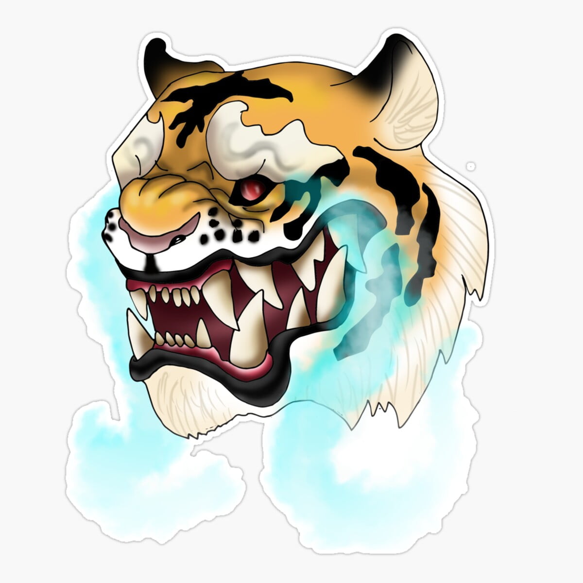 Onim Asian Oni Tiger Sticker, Phone Decal Water Bottle Stickers Car ...