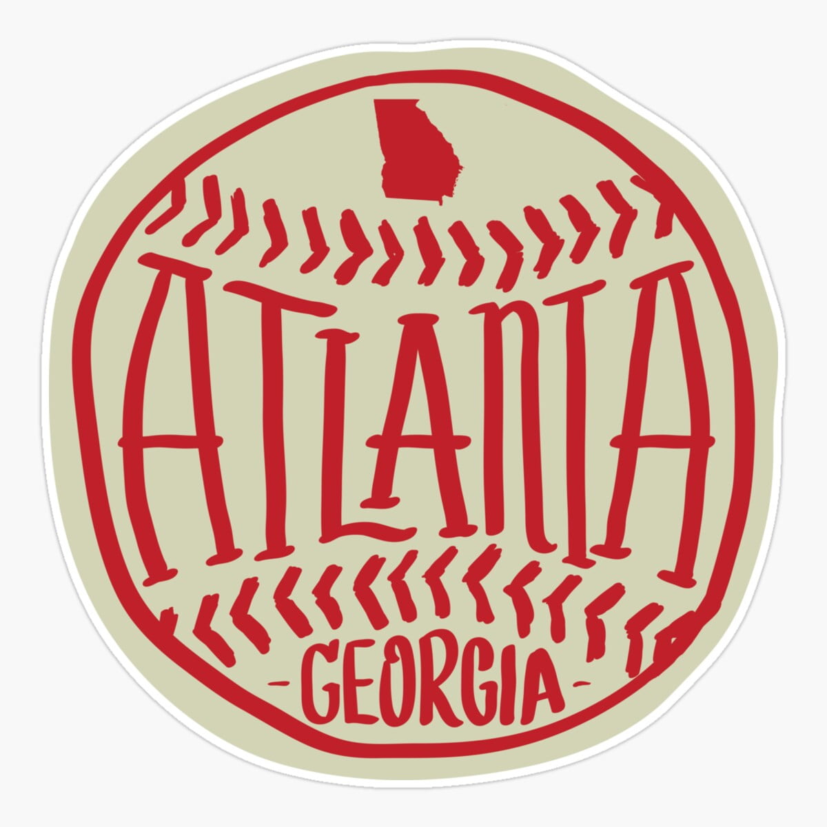 Onim Atlanta Georgia Hand-Illustrated Baseball Typography Art Sticker ...