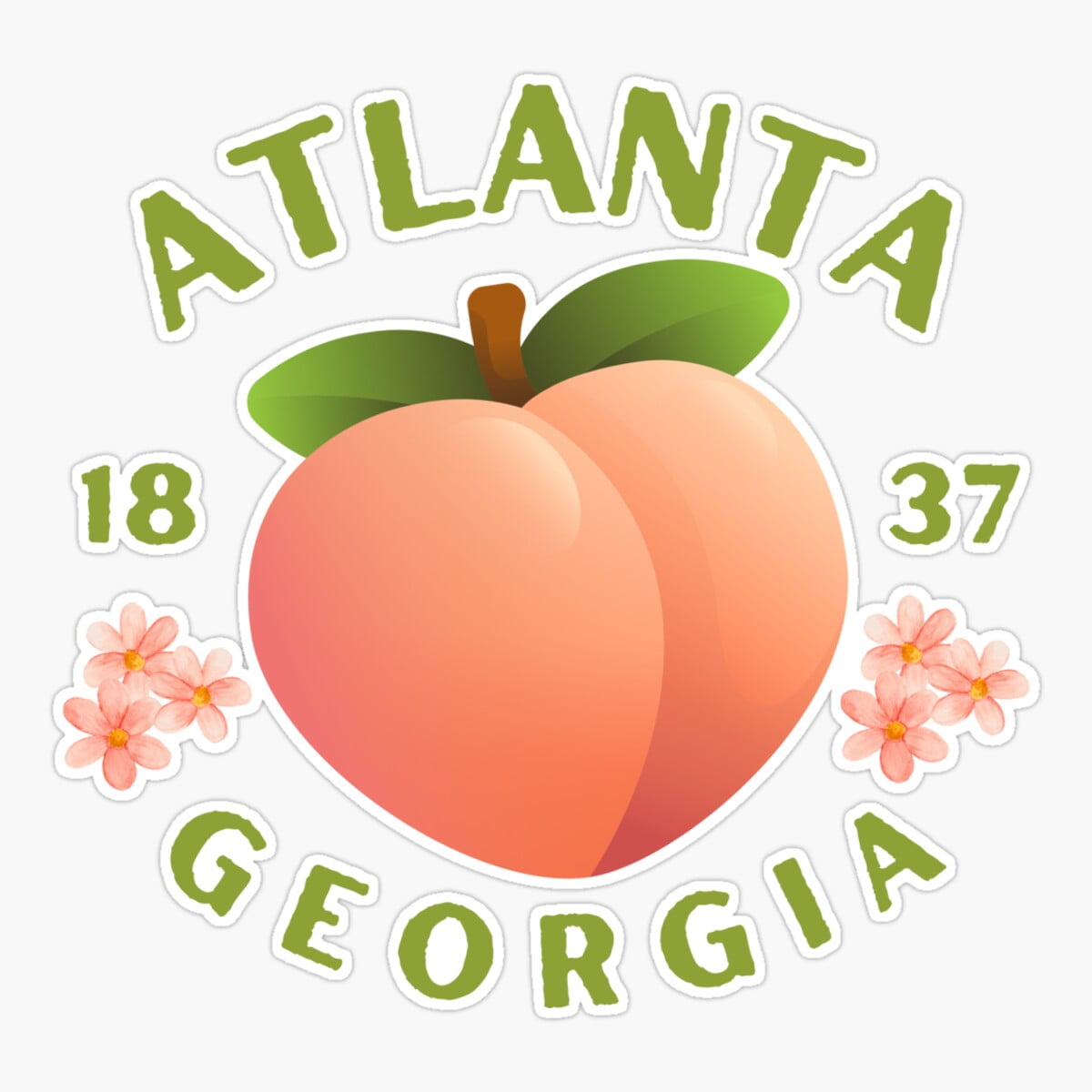 Onim Atlanta Georgia Peaches Sticker, Phone Decal Water Bottle Stickers ...