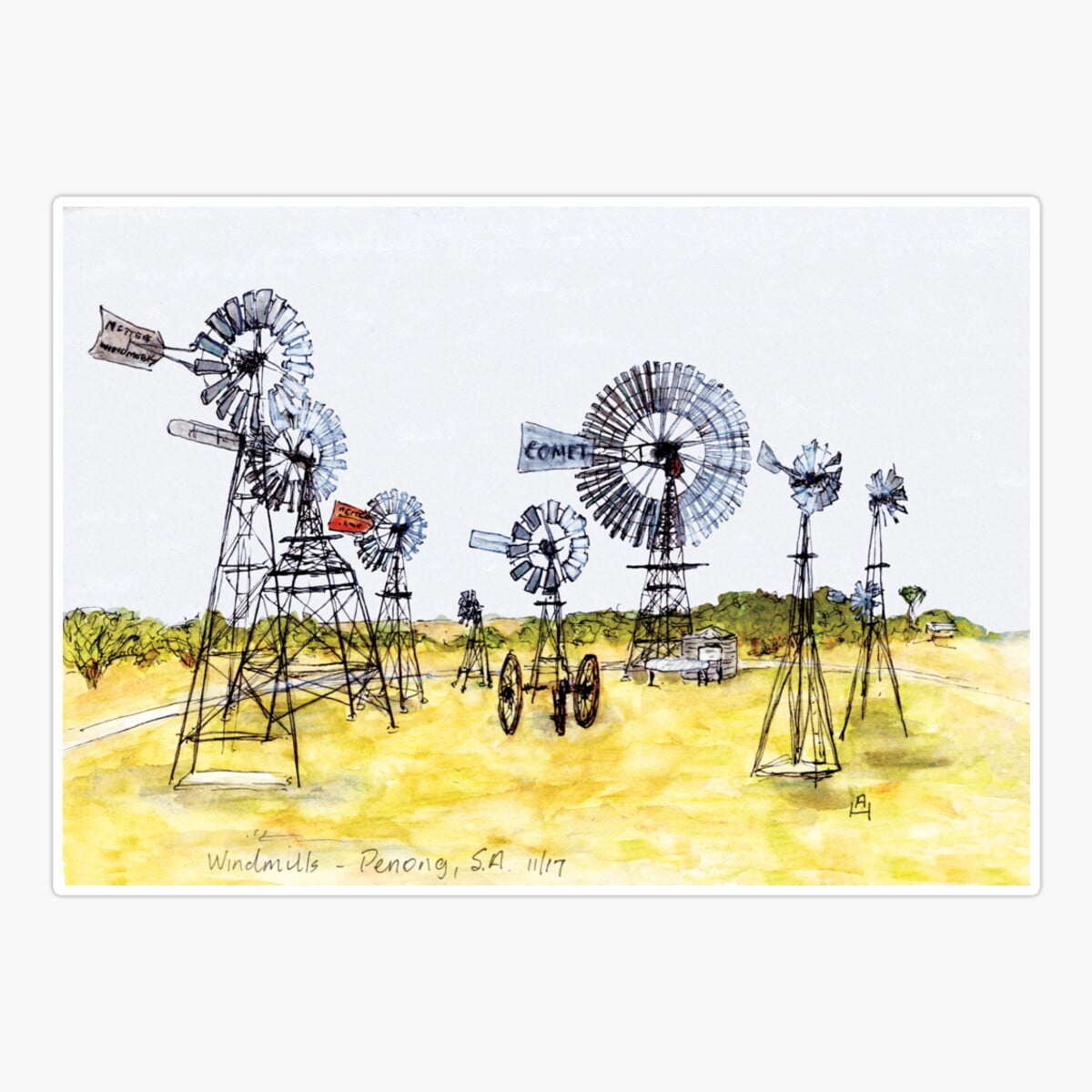 Onim Australian Scene - Windmills - Penong, Sa, Aus. Sticker, Phone ...