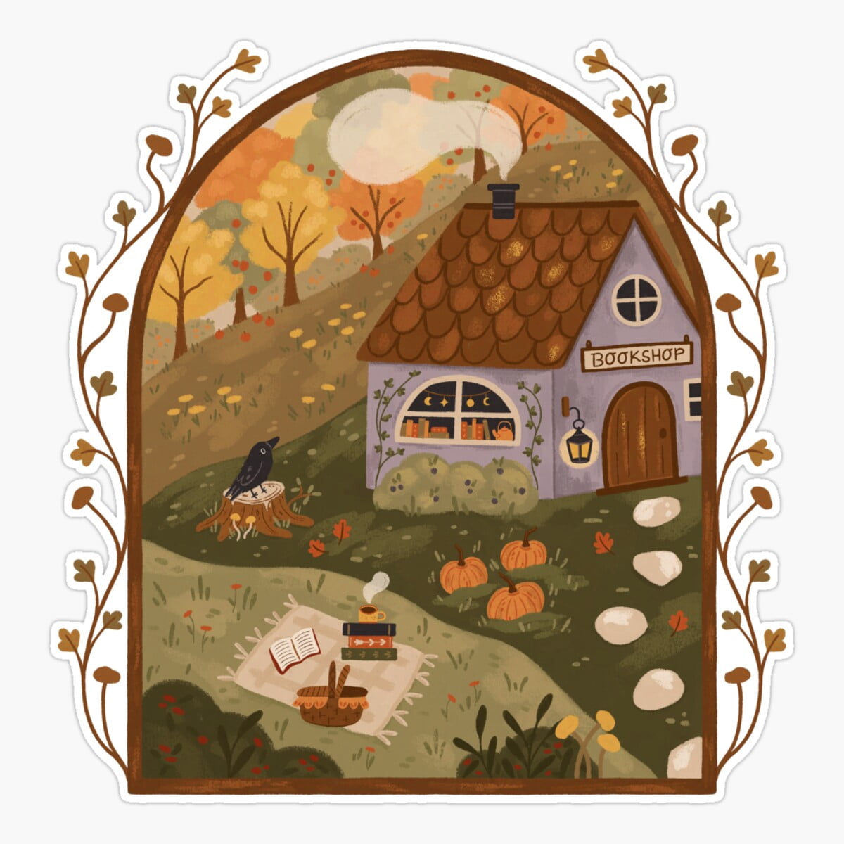 Onim Autumn Bookshop Sticker, Phone Decal Water Bottle Stickers Car ...