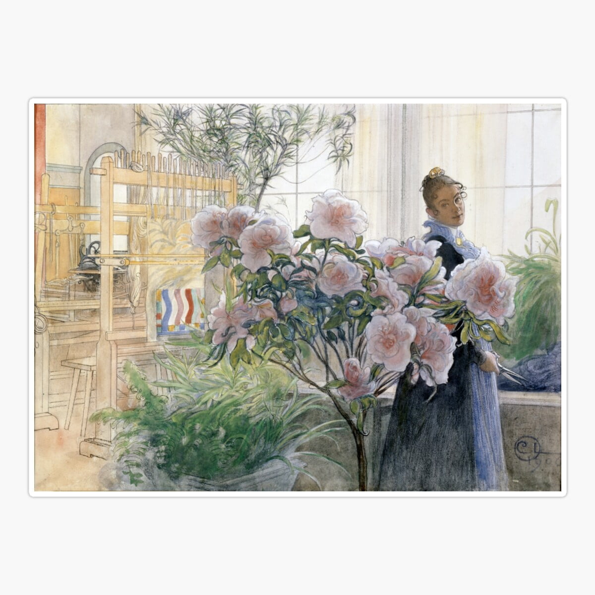Onim Azalea By Carl Larsson - Vintage Art Sticker, Phone Decal Water ...