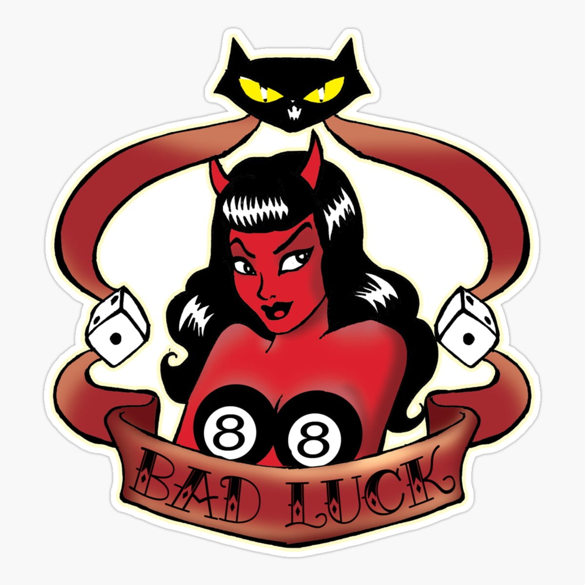 Onim Bad Luck Devil Girl Tattoo Sticker, Phone Decal Water Bottle ...