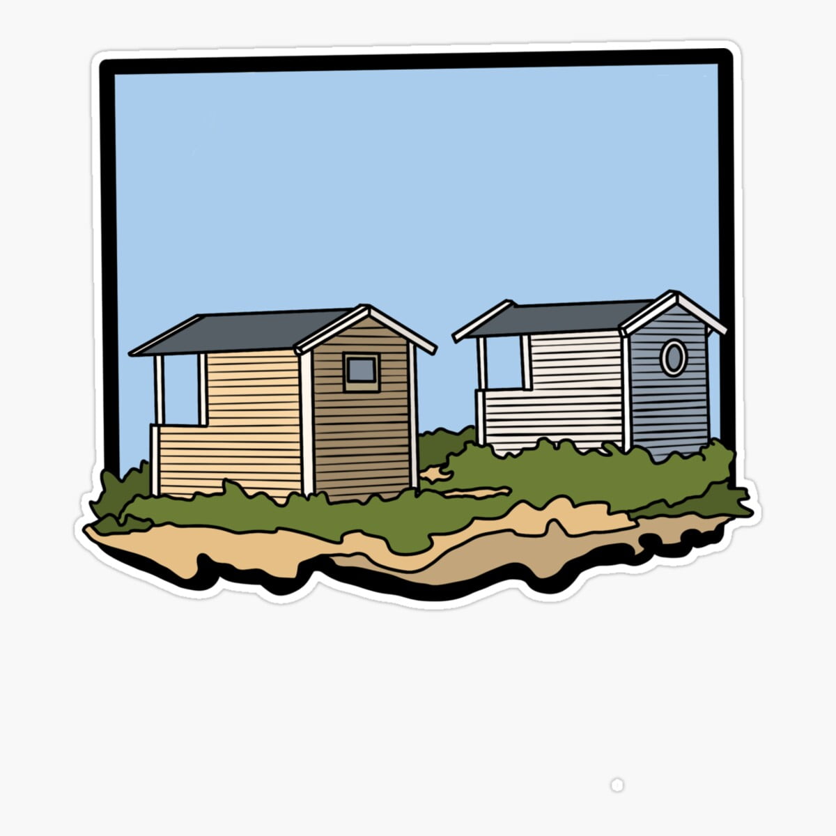 Onim Badhytter Beach Huts Basic Sticker, Phone Decal Water Bottle ...
