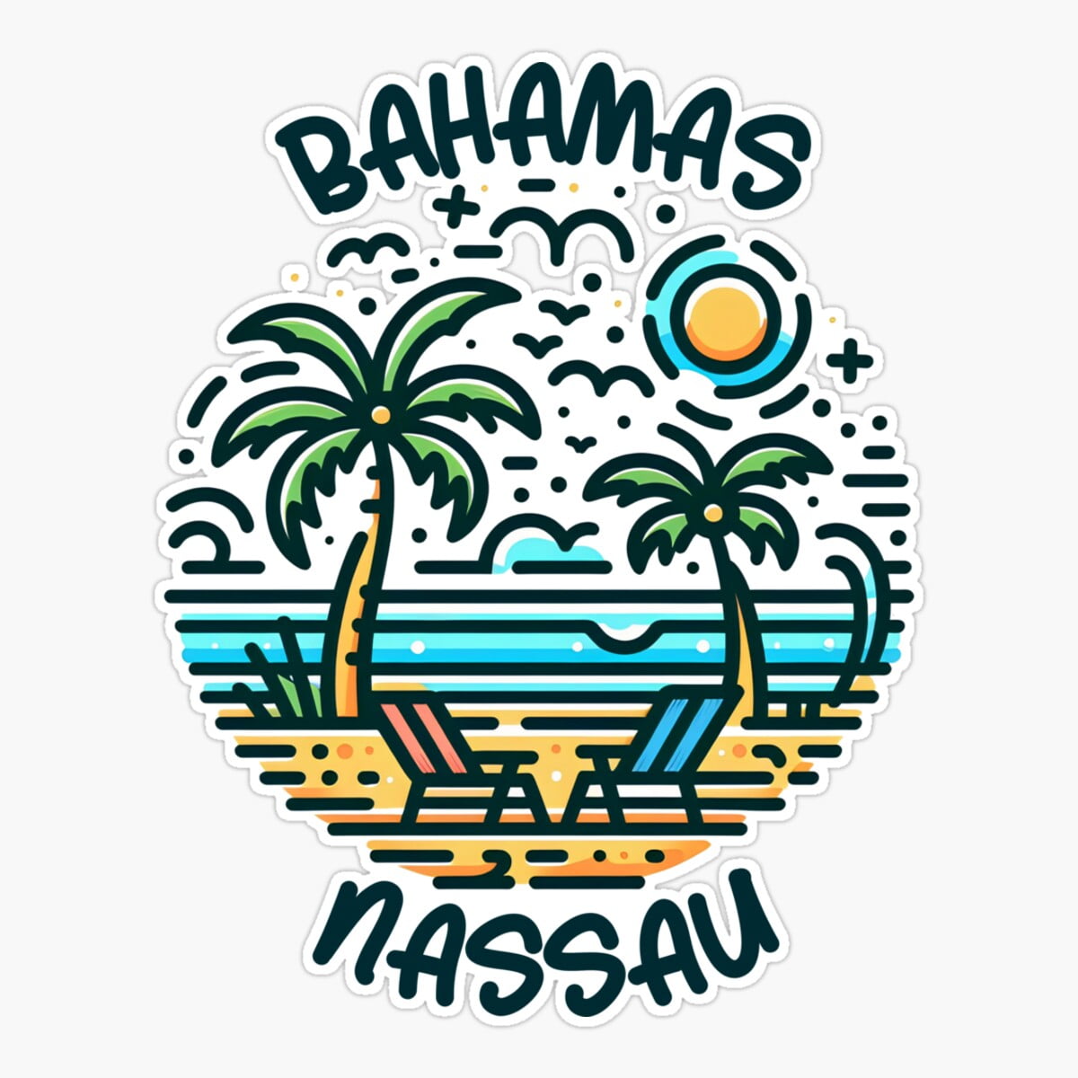 Onim Bahamas Nassau Beach Drawing Art, For Bahamas Lover Sticker, Phone ...