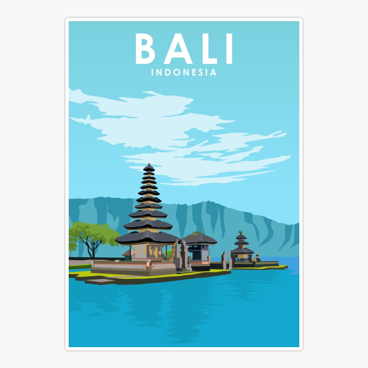 Onim Bali Indonesia Vintage Minimal Temple Travel Poster Sticker, Phone ...