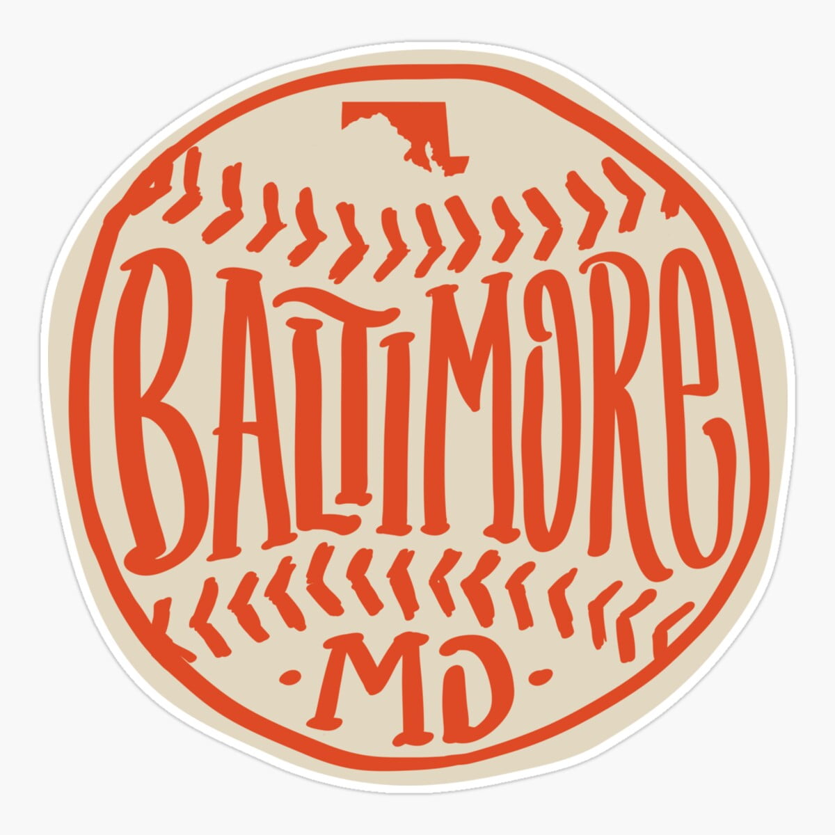 Onim Baltimore Maryland Hand-Drawn Baseball Typography Art Sticker ...