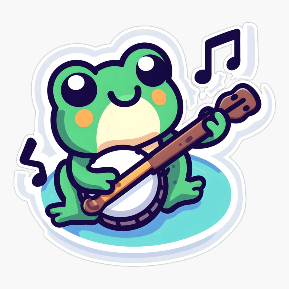 Onim Banjo-Playing Cute Frog In Cottagecore Aesthetic Sticker, Phone ...
