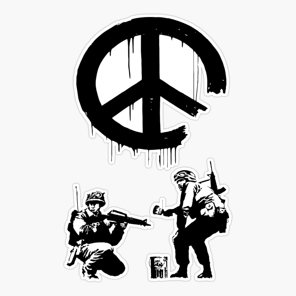Onim Banksy Cnd Soldiers Painting Peace Sticker, Phone Decal Water ...