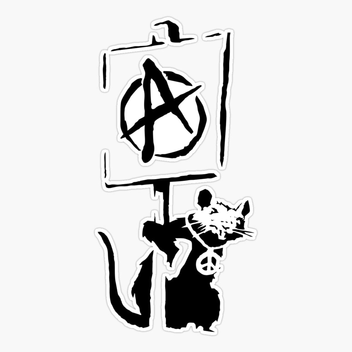 Onim Banksy Peace Anarchy Rat Sticker, Phone Decal Water Bottle ...