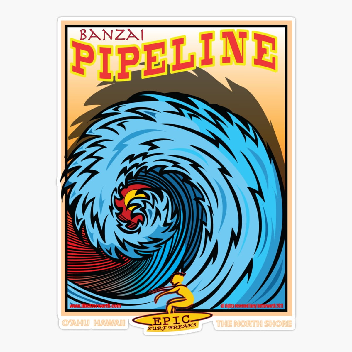 Onim Banzai Pipeline Sticker, Phone Decal Water Bottle Stickers Car ...