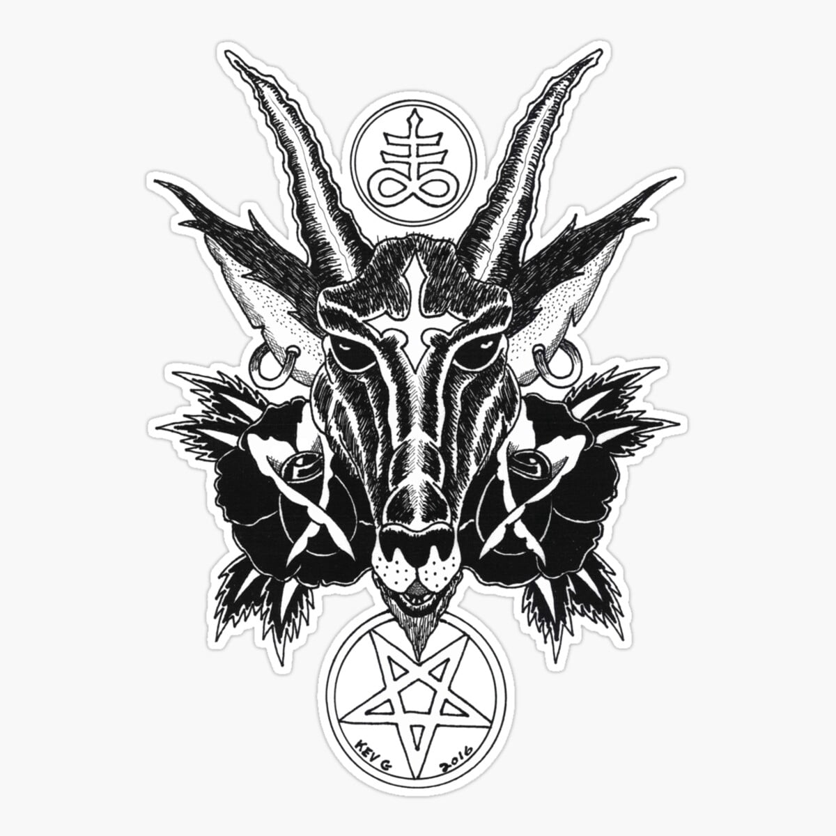 Onim Baphoment And Satanic Symbols - Art By Kev G Sticker, Phone Decal ...