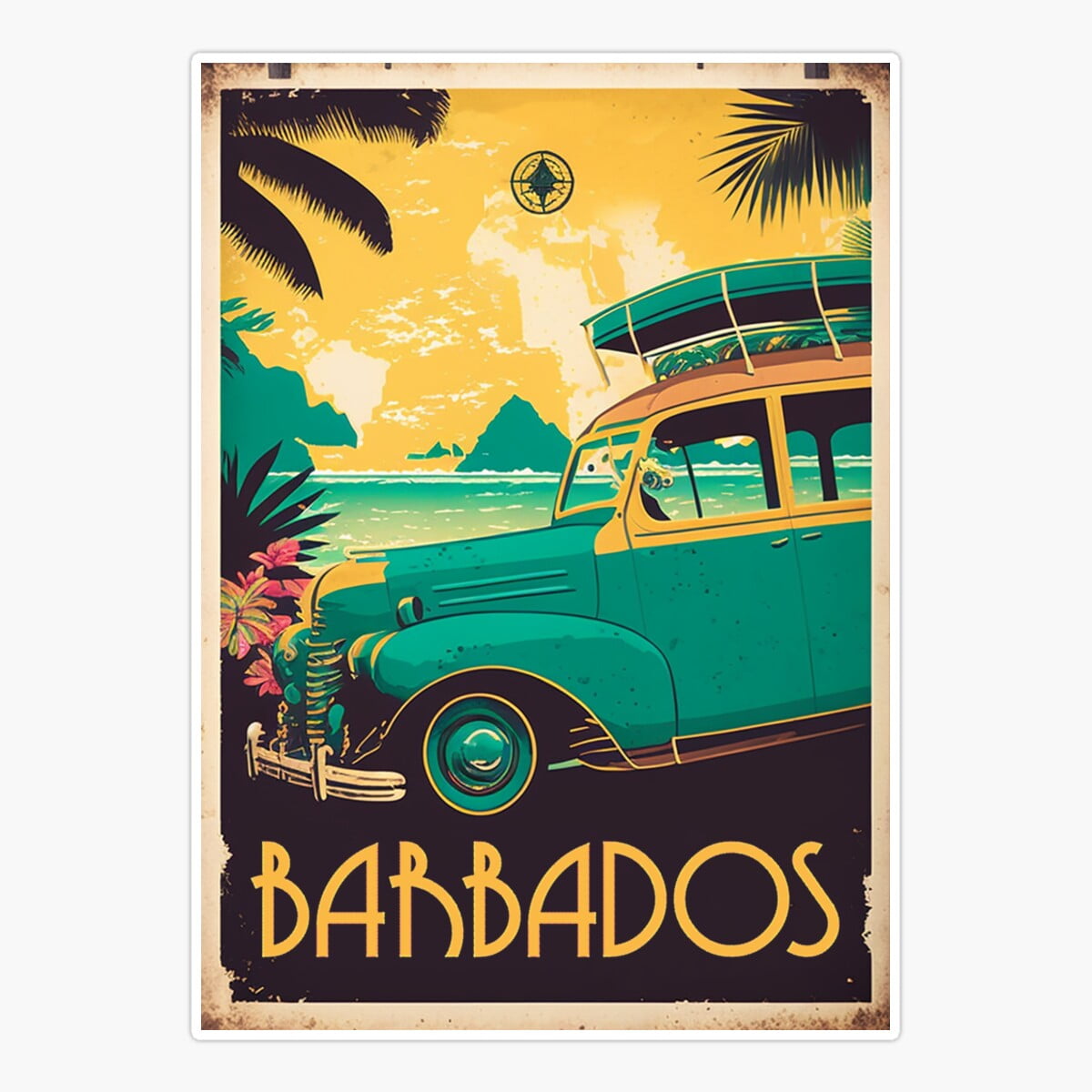 Onim Barbados Vintage Travel Art Poster Sticker, Phone Decal Water ...