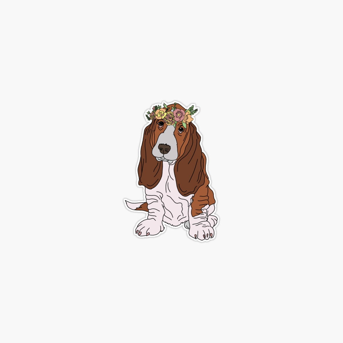 Onim Basset Hound With Flower Crown Sticker, Phone Decal Water Bottle ...