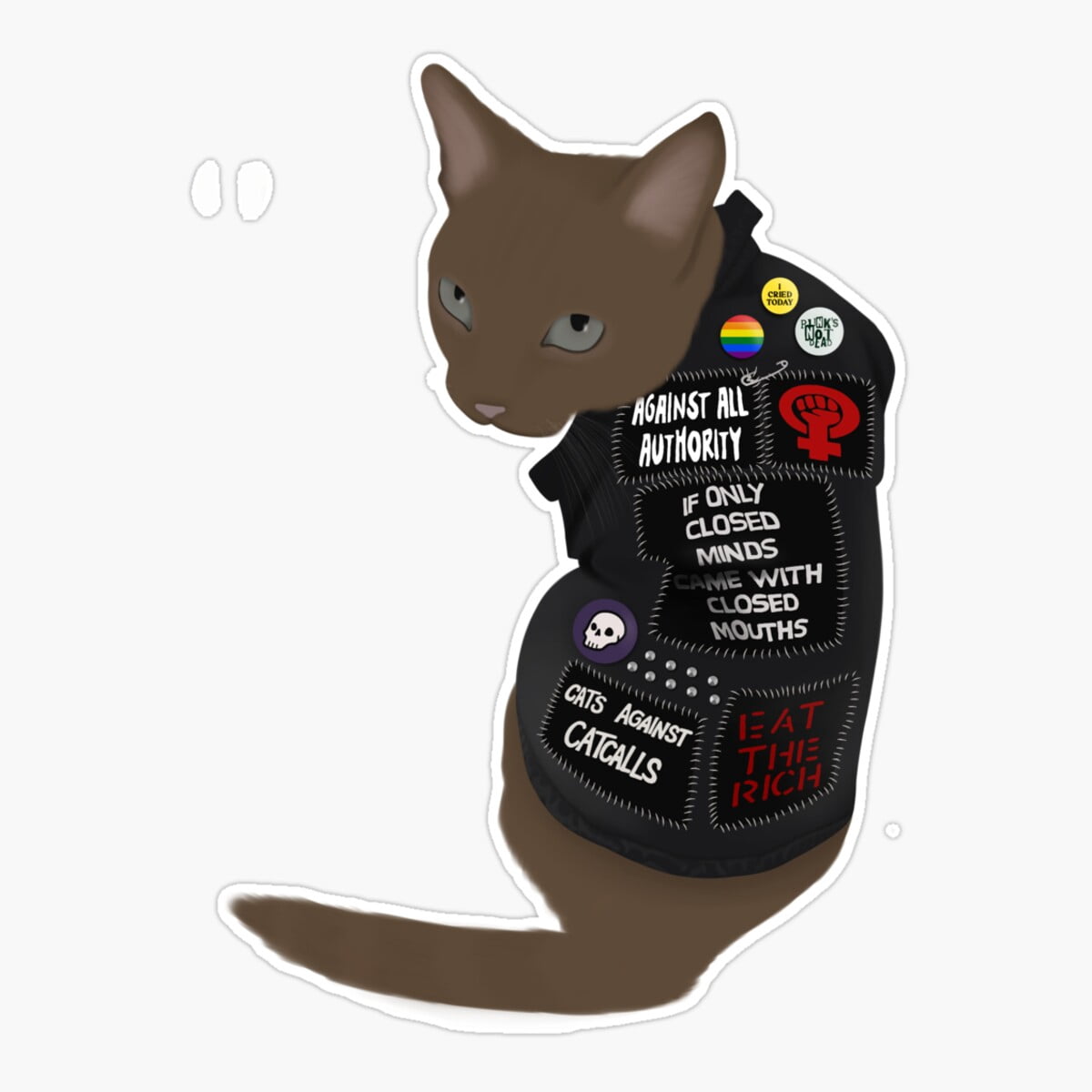 Onim Battle Jacket Cat Sticker, Phone Decal Water Bottle Stickers Car ...