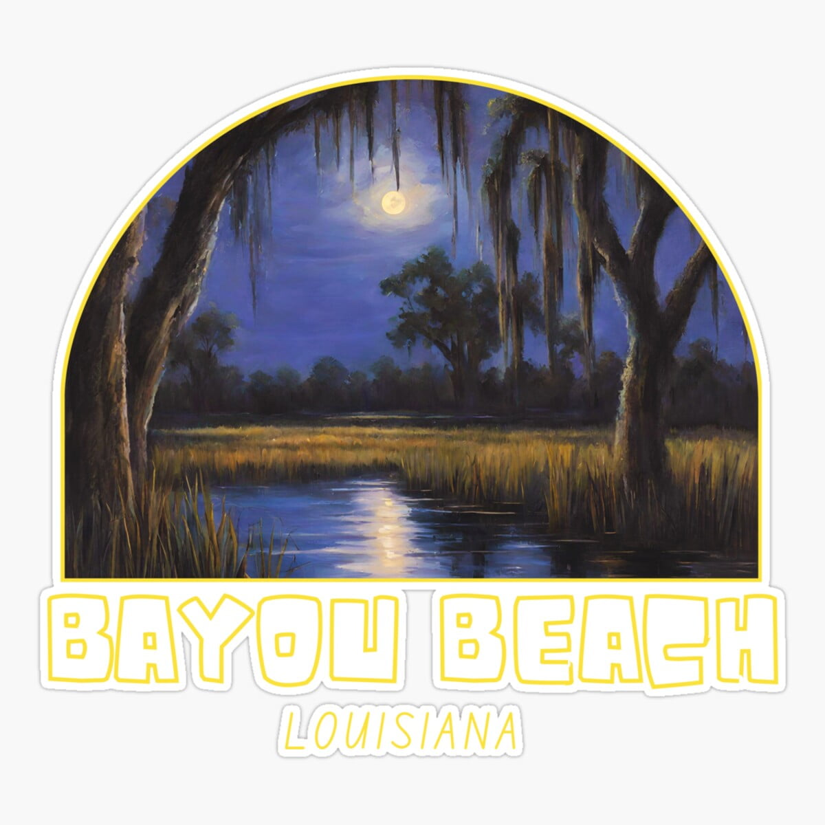 Onim Bayou Beach Louisiana Scenic Swampland Moonlight Sticker, Phone ...