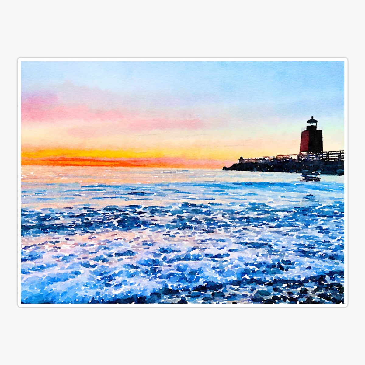Onim Beach Sunset Watercolor - Charlevoix, Michigan Sticker, Phone ...