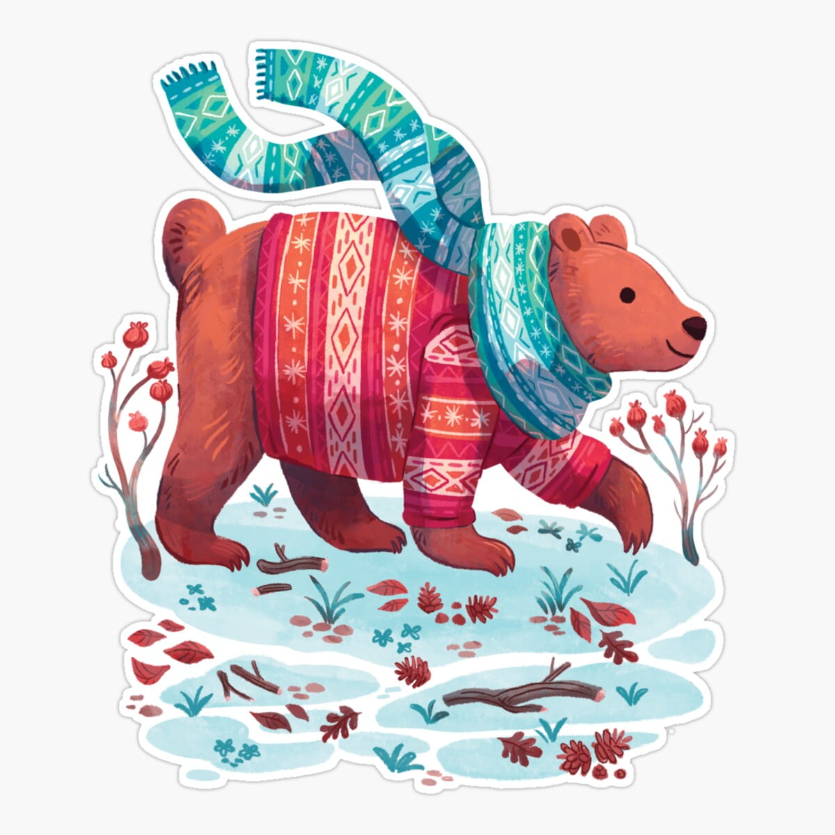 Onim Bear Walking Through The Snow Sticker, Phone Decal Water Bottle ...