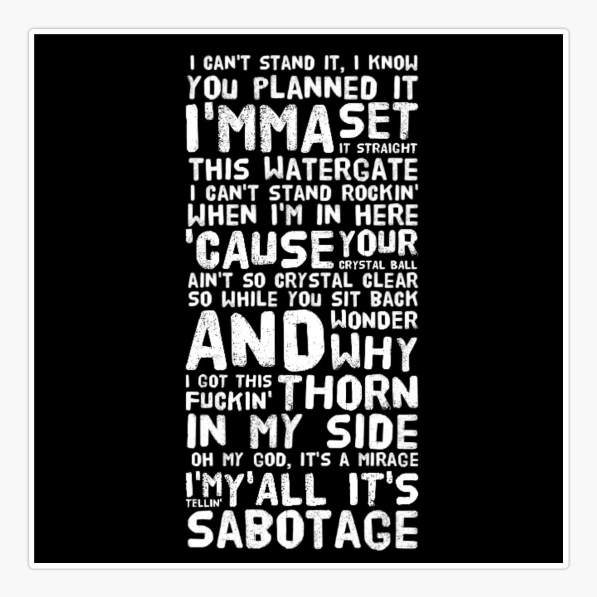 Onim Beastieboys Beastie Boys Sabotage Lyrics Sticker, Phone Decal ...