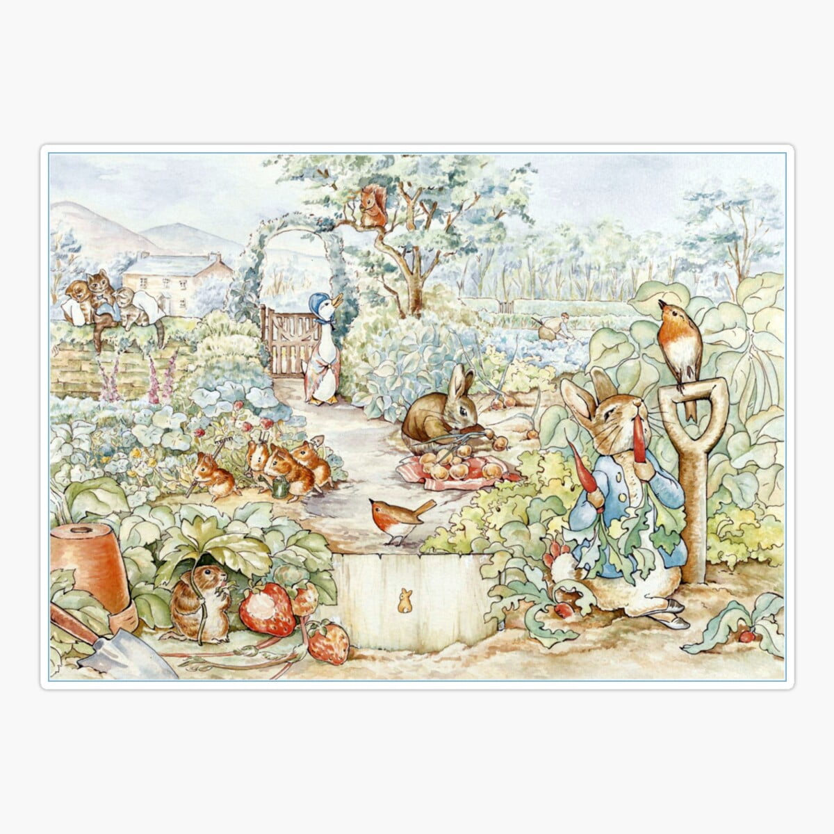 Onim Beatrix Potter Storybook Characters In Garden Sticker, Phone Decal ...