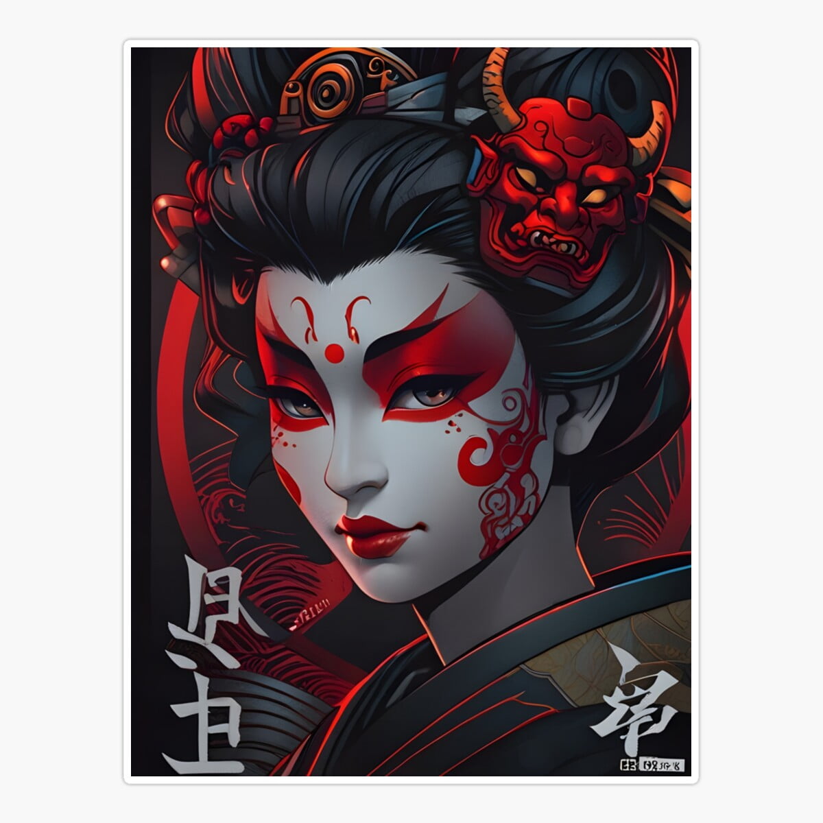 Onim Beautiful Geisha With An Oni Sticker, Phone Decal Water Bottle ...