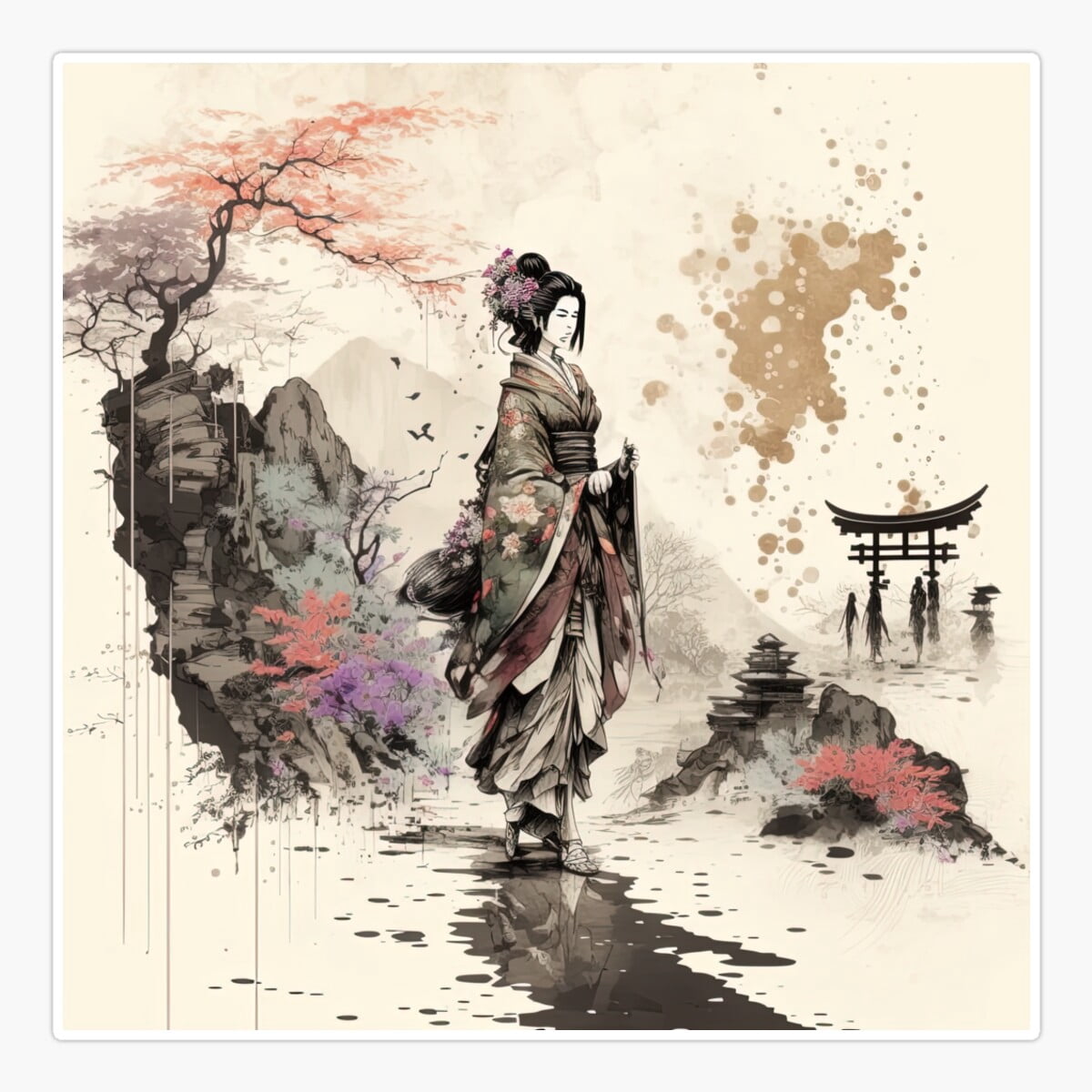 Onim Beautiful Japanese Culture Sticker, Phone Decal Water Bottle ...