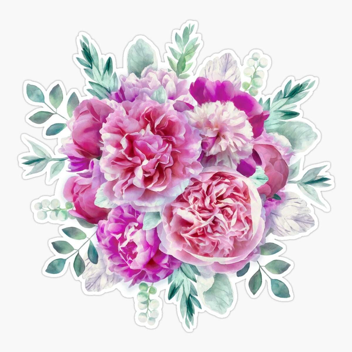 Onim Beautiful Soft Pink Peonies Sticker, Phone Decal Water Bottle ...