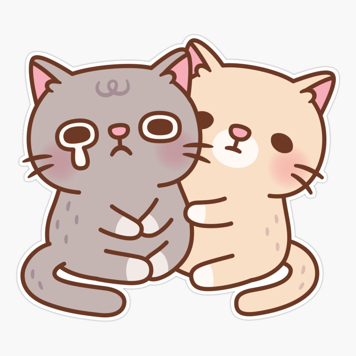 Onim Beige Cat Hugs Crying Gray Cat Sticker, Phone Decal Water Bottle ...