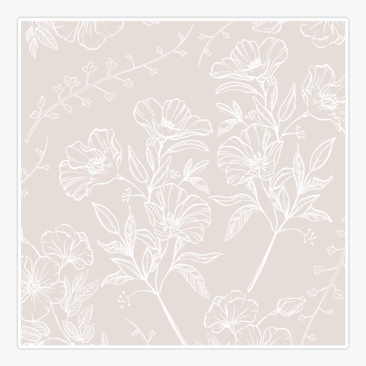 Onim Beige Off White Floral Pattern Sticker, Phone Decal Water Bottle ...
