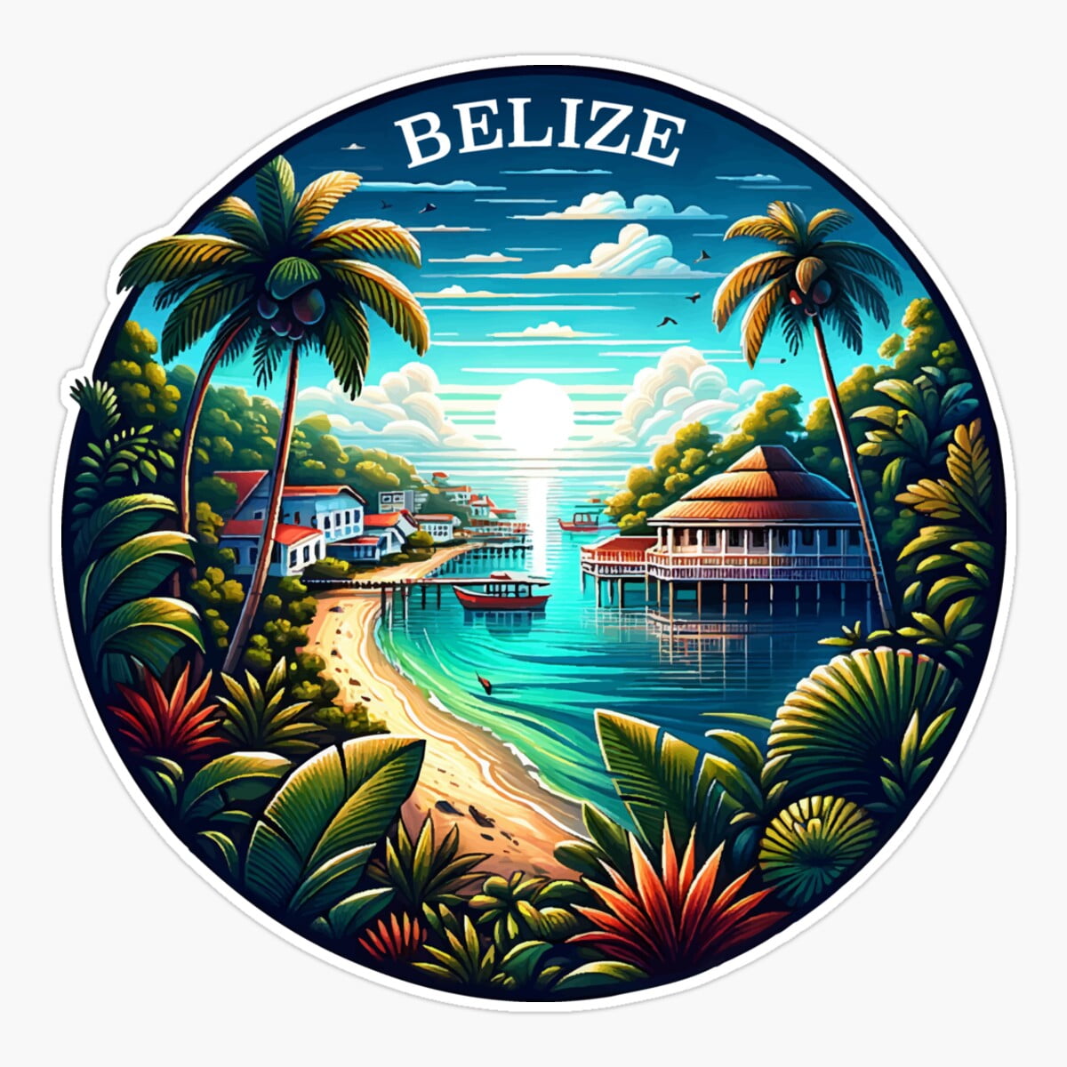 Onim Belize Tropical Caribbean Paradise Sticker, Phone Decal Water ...