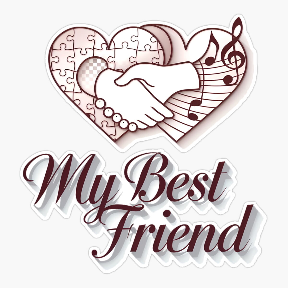 Onim Best Friend Puzzle And Music Heart Design Sticker, Phone Decal ...