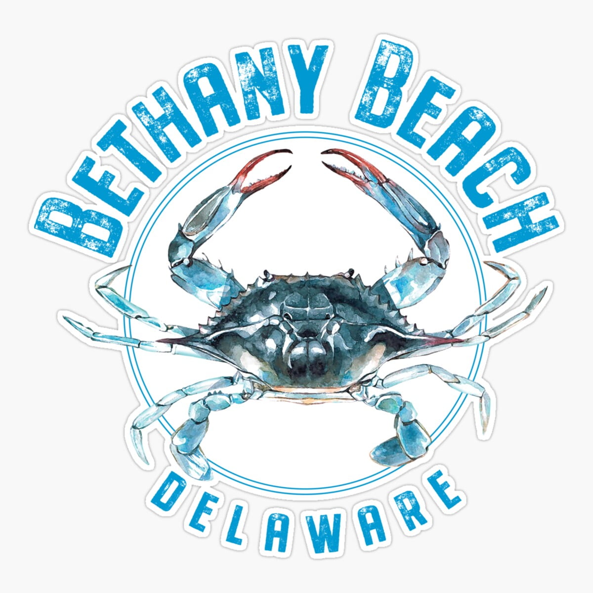 Onim Bethany Beach Delaware Blue Crab Design Sticker, Phone Decal Water ...