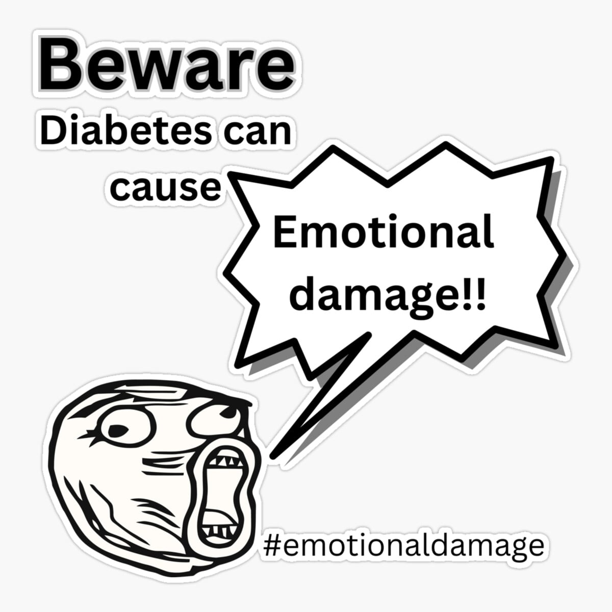 Onim Beware Diabetic Emotional Damage Sticker, Phone Decal Water Bottle ...