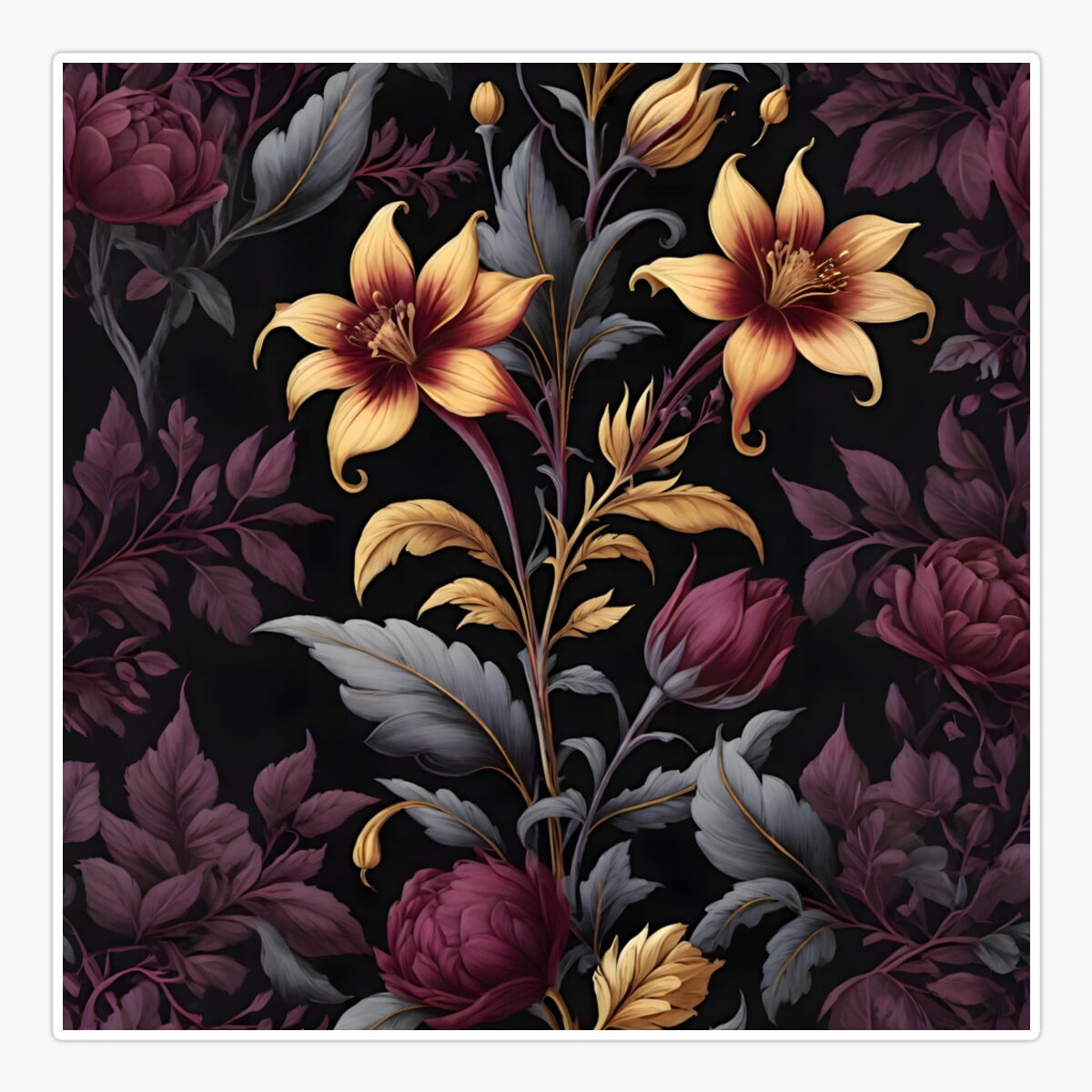 Onim Bewitched Dark Academia Flower Patern Sticker, Phone Decal Water ...