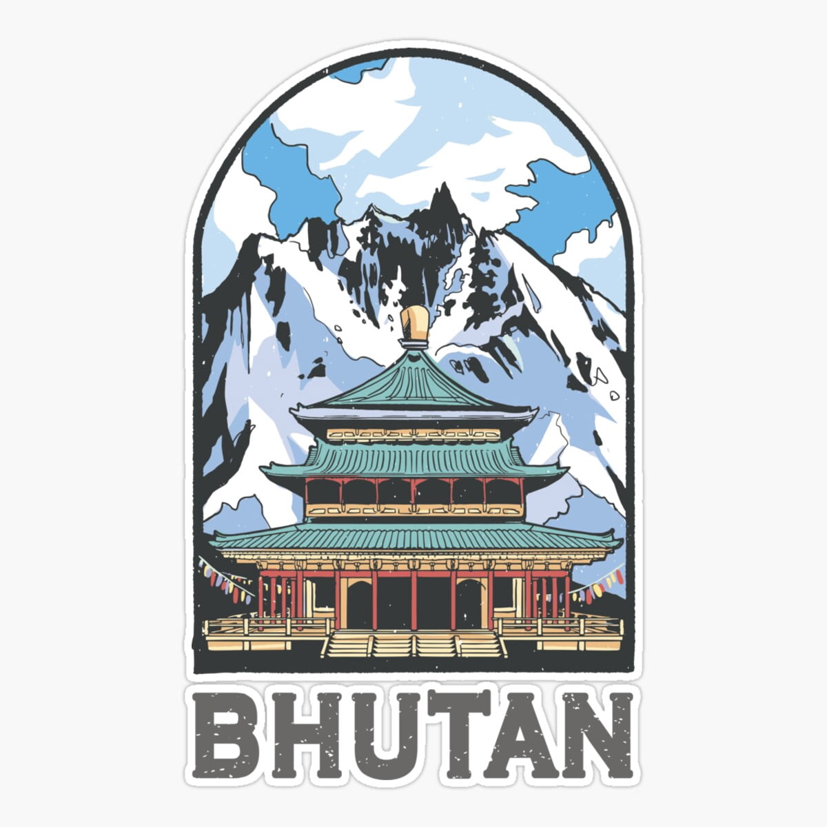 Onim Bhutan Country Vintage Temple Art Sticker, Phone Decal Water ...