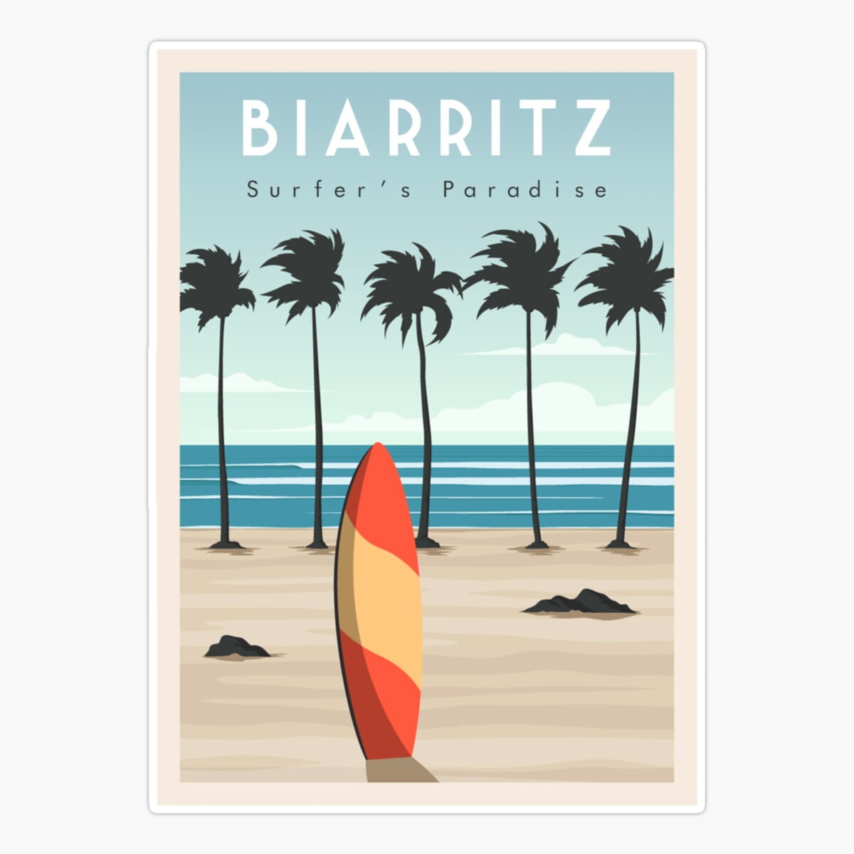 Onim Biarritz Surf Beach Sticker, Phone Decal Water Bottle Stickers Car ...