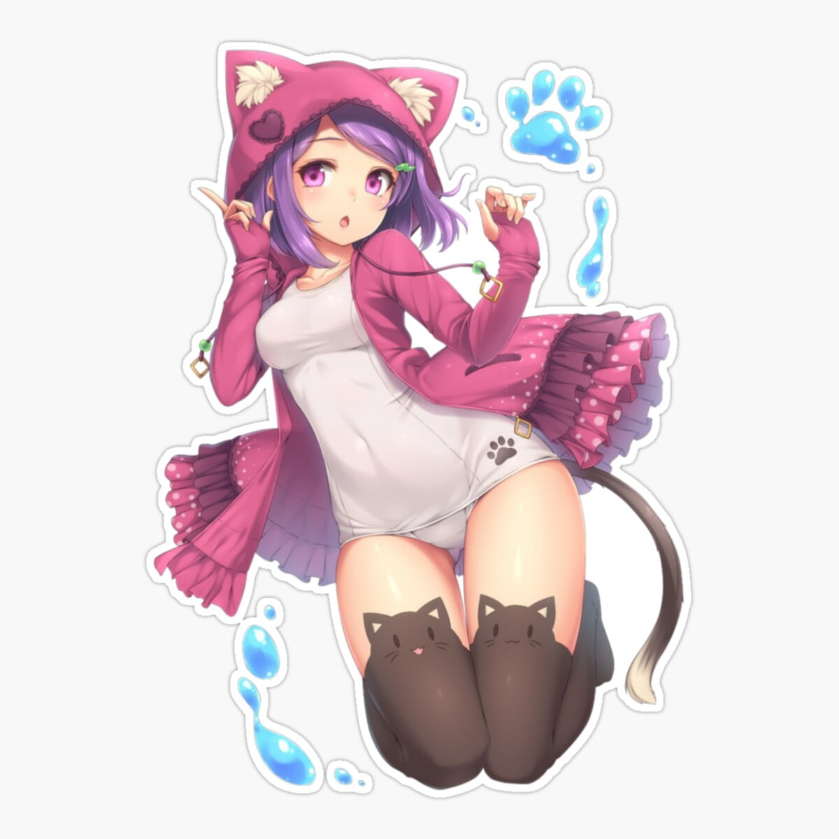 Onim Big Thigh Neko Girl Sticker, Phone Decal Water Bottle Stickers Car Decals, Funny Birthday ...