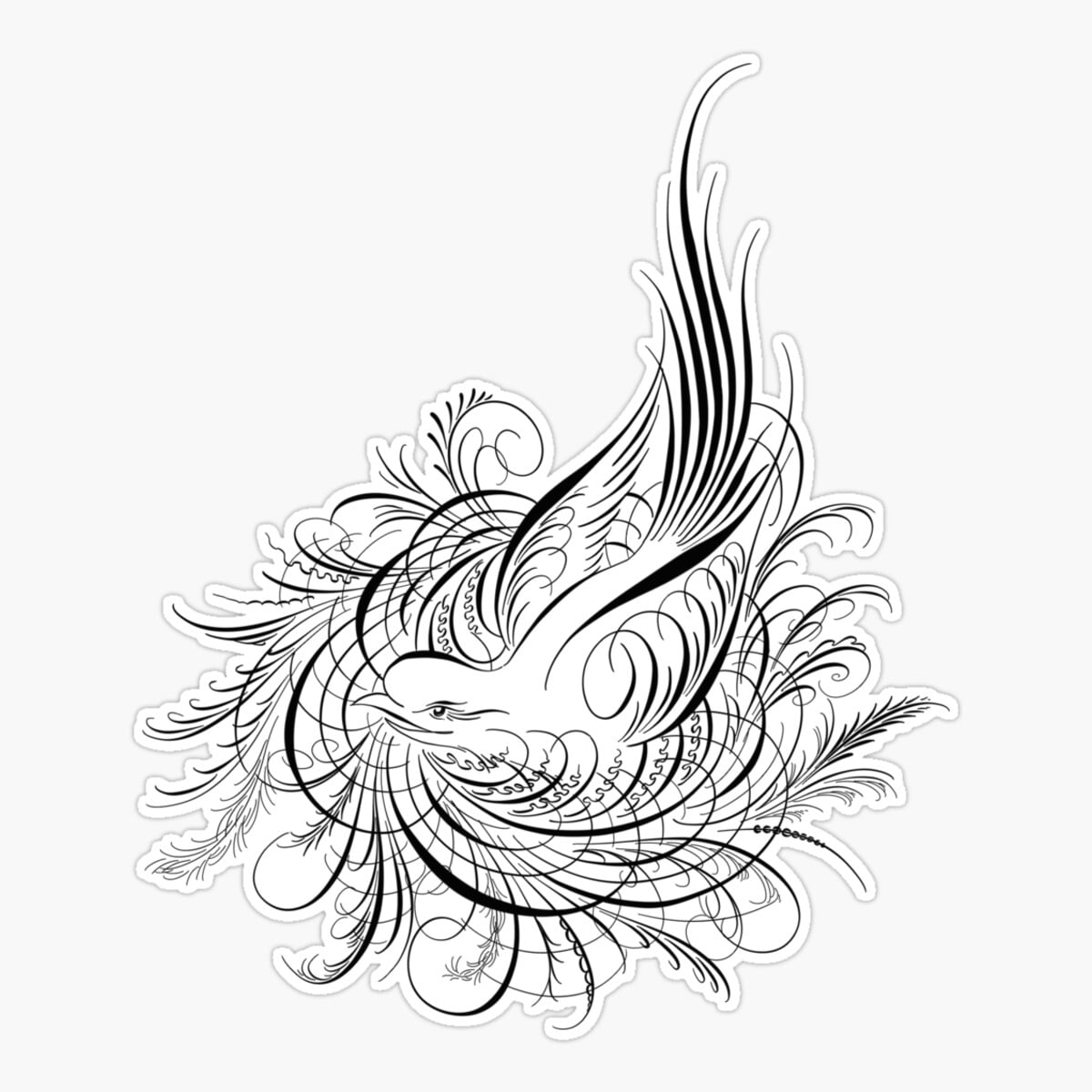 Onim Bird In A Nest Flourish Sticker, Phone Decal Water Bottle Stickers ...