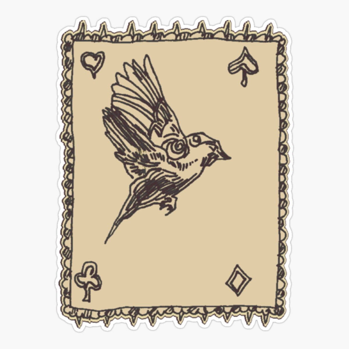 Onim Bird Playing Card (Linework) Sticker, Phone Decal Water Bottle ...